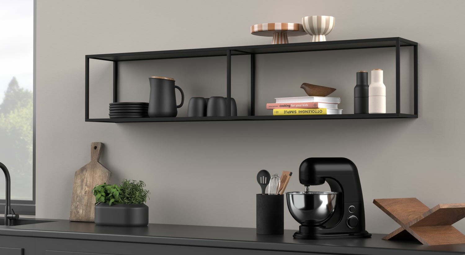 Black Shelving Unit LIUM – Glass Shelving Unit | REGALRAUM