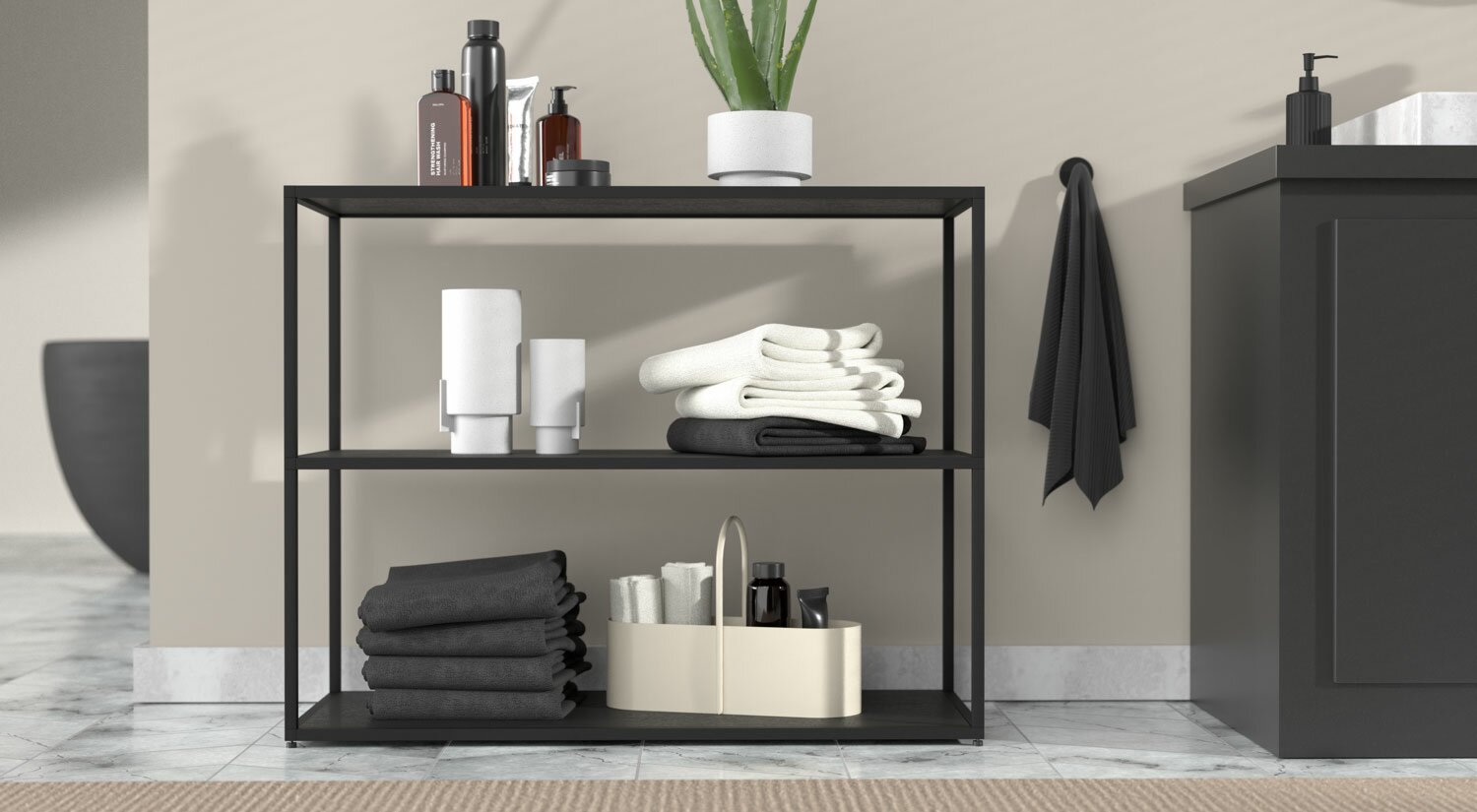 Black Shelving Unit LIUM – Glass Shelving Unit | REGALRAUM